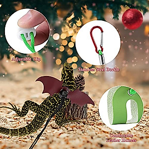 Mogoko Christmas Lizard Leash Bearded Dragon Harness Bat Wing Bowler hat Red Bow Tie Adjustable (S,M,L) Leather Reptile Lizard Leash for Gecko, Iguanas,Lizard Amphibians and Small Pet Animals Brown