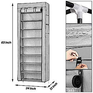 Mekek Free Standing Shoe Racks, Shoe Rack Organizer 9 Tier - Portable Row Shoe Rack Shelf Cabinet Tower for Closet with Nonwoven Fabric Cover (Gray)