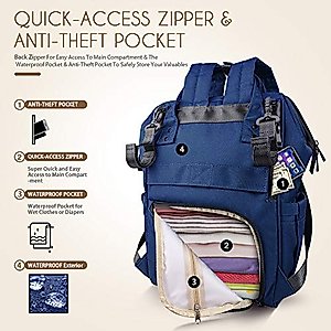 Qipi Diaper Bag - Spacious & Smart Multi-Function Nappy Bag w/ Changing Pad - Deep Blue