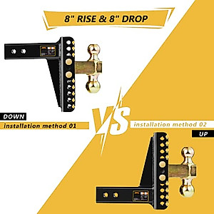 XPE Adjustable Trailer Hitch, Fits 2.5-Inch Receiver, 8-Inch Drop/Rise,2" & 2-5/16" Ball Hitches for Trucks, 22,000 LBS GTW - Receiver Hitch with Anti-Theft Pin, Solid Ball Mount, BLK,X-452508