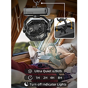 Portable Rechargeable Fan - 9-Inch Camping Fan with Light - 60Hrs 20000mAh Battery Operated Fan for Camping - Outdoor - Tent Fan with Remote, 4 Speeds, 4 Timing, Shaking Head Camp Fan for Tent
