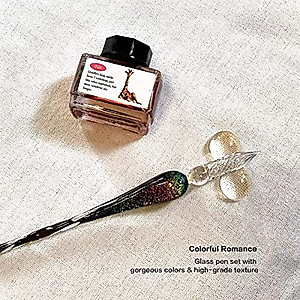 ESSSHOP Handmade Glass Dipped Pen and Ink Set - 15ml Color Inks, Pen Holder, Cleaning Cup, Ink Drip Tool, Crystal Signature Dip Pen for Art, Writing, Signatures, Calligraphy - Valentines Day Gifts Set
