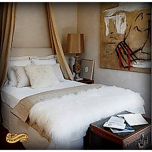 White Mongolian Sheepskin Throw Blanket Luxury Faux Fur Shag Minky Cuddle Fur Lining (5'x7')