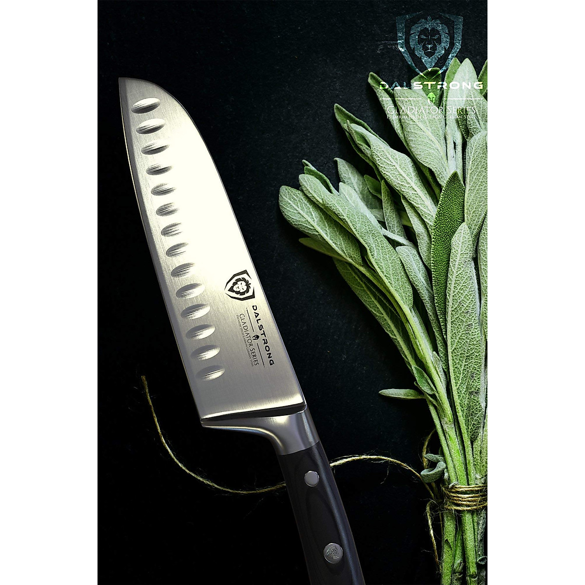 The Dalstrong Lionswood End-Grain Teak Cutting & Serving Board Bundled with The Gladiator Series Elite 7" Santoku Knife