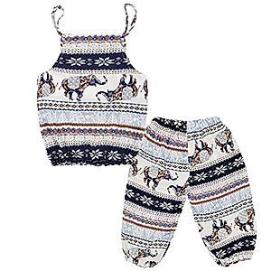 Rysly Baby Girls Boho Elephant Tops Harem Pants 2 Piece Outfits Multicolor Blue 110