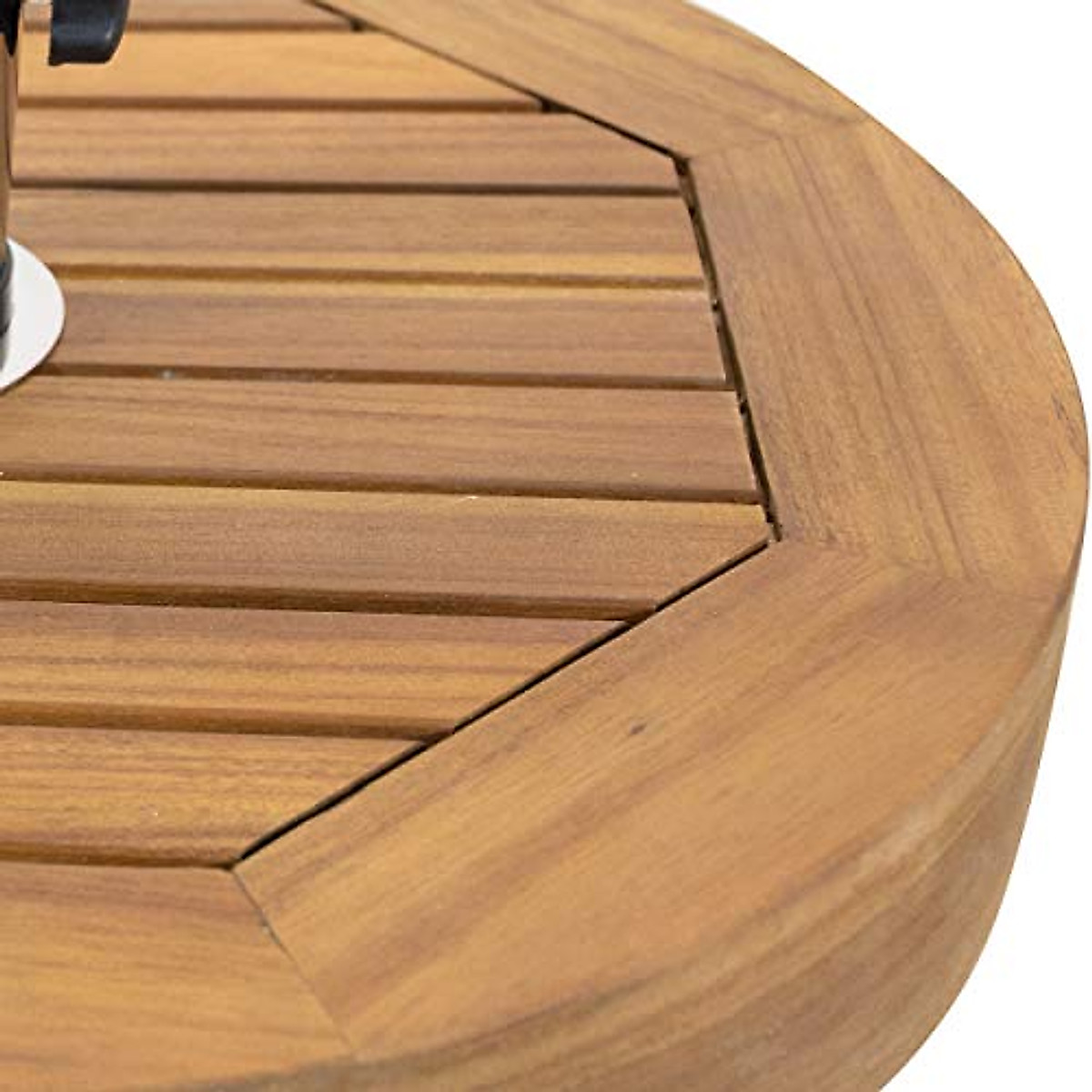 Christopher Knight Home 314641 Ralph Outdoor Umbrella Base, 17.75" D x 17.75" W x 17.00" H, Teak + Stainless Steel