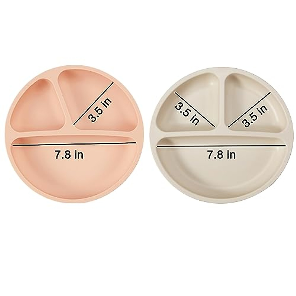 PandaEar 2 Pack Silicone Divided Suction Plates with 2 Spoons 2 Forks for Babies & Toddlers | Baby Led Weaning Supplies Self Feeding Eating Utensils | BPA-Free Silicone Baby Feeding Set -Pink & Linen