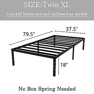 Yedop 18 Inch Twin XL Bed Frames, No Box Spring Needed, 2500 lbs Heavy Duty Steel Slat Support, Non-Slip XL Twin Bed Frame, Metal Platform Bed Frame Twin XL Black