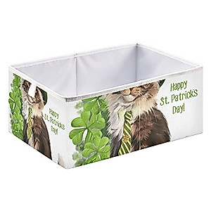 Cat Leprechaun Storage Basket Storage Bin Rectangular Collapsible Nursery Baskets Shelves Cloth Baskets Organizer for Kids Room Bedroom