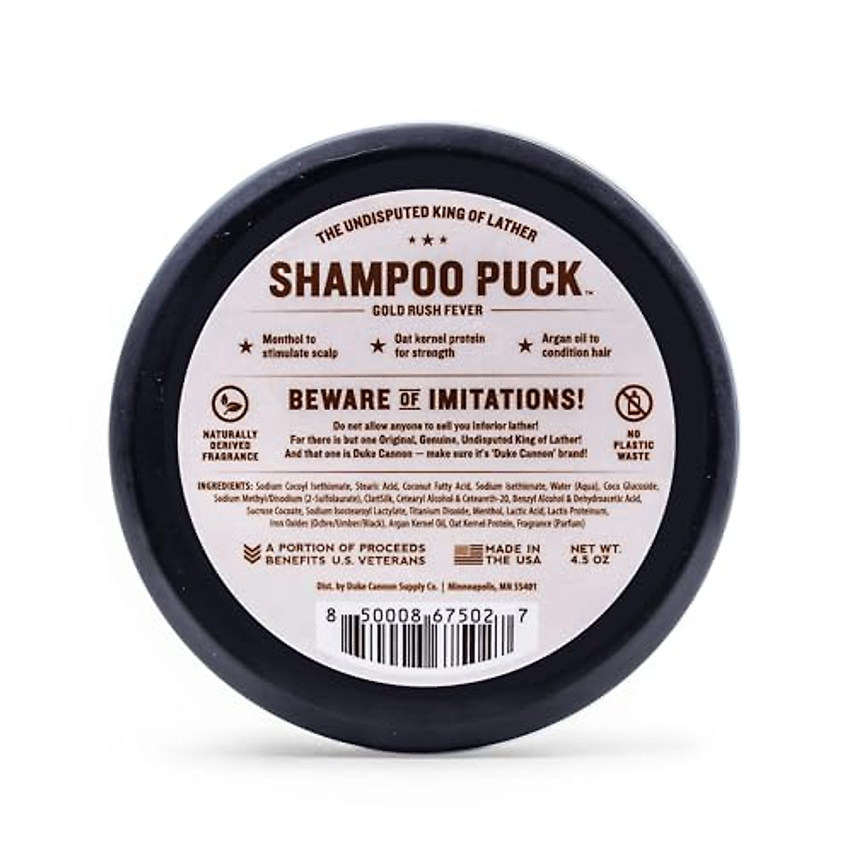 Duke Cannon Supply Co. Men's Shampoo Puck, Gold Rush - Over 175 Washes, Sulfate-Free, 4.5 oz (Pack of 1)