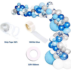 135 Pieces Blue Balloon Garland Arch Kit - White Blue Silver and Blue Confetti Latex Balloons for Baby Shower Wedding Birthday Party Centerpiece Backdrop Background Decoration