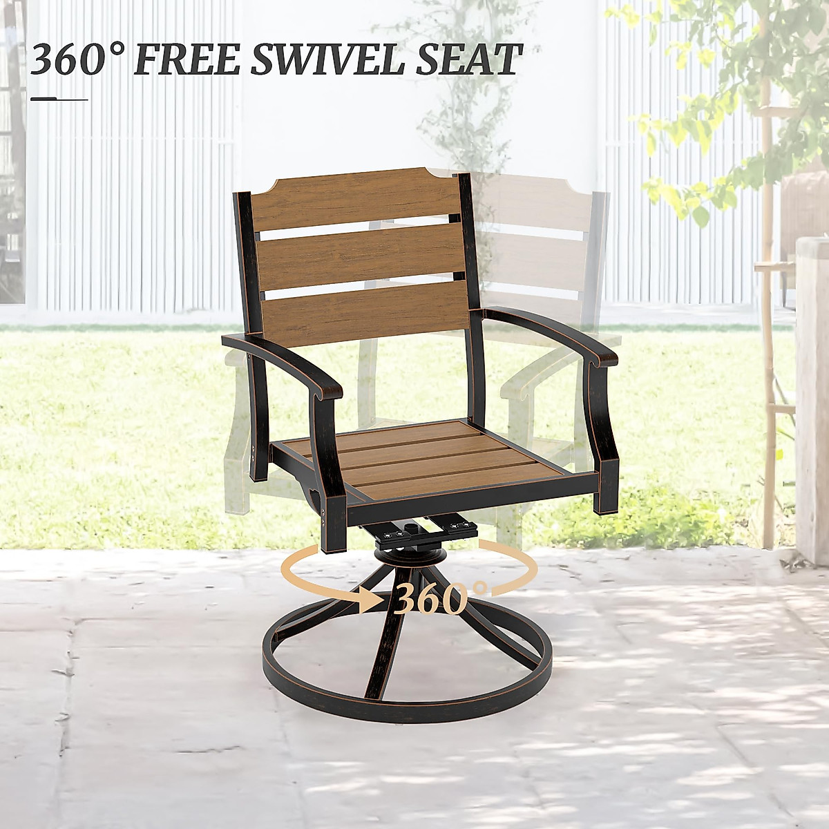 Cozyman Outdoor Dining Chair Set of 2, Swivel Rocking Patio Chairs, HDPE Seat with Aluminum Frame Patio Dining Chairs, Outdoor Chairs, Balcony Chair for Backyard Deck Porch, Brown-Oil Printed