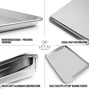 Zulay Large Aluminum Baking Pan - Half Sheet (13" x 18") Baking Sheet For Oven - Perfect Cookie Sheet For Baking, Commercial Or Home Use - Heavy Duty & Encapsulated Rim Half Sheet Pans