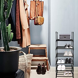 DazHom 6-Tier Shoe Rack, Shoe Storage Organizer Metal for Closet, Stackable Shoe Racks Tower, Space Saving Sturdy Organizer Shoe Shelf for Closet Entryway, Hallway, Living Room, 12-18 Pairs, Black