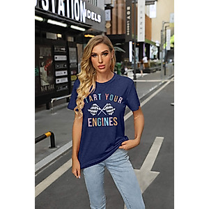 BANGELY Start Your Engines Tshirt Checkered Flag Racing Shirts Raceday Casual Unisex Short Sleeve Tee Tops