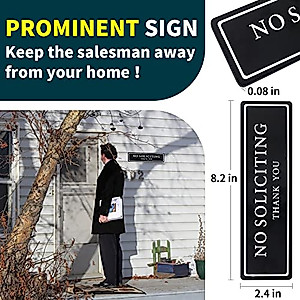 No Soliciting Sign for House (with Strong Adhesive Tape), 8.2" x 2.4" Premium Durable No Soliciting Signs for Home, No Solicitation Signs for Front Door/Wall/Window, Clear and Easy to Read