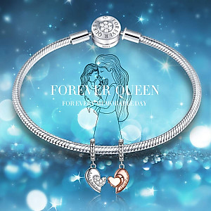 FOREVER QUEEN Mom Mother Daughter Heart Love Charms Dangle Charm Bead Set Fit Pandora Bracelet for European Snake Chain 925 Sterling Silver Pendant for Necklace