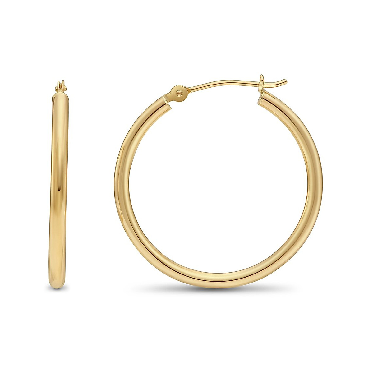 14k Yellow Gold 2mm Tube Polished Round Hoop Earrings, 25mm (1 inch Diameter)…