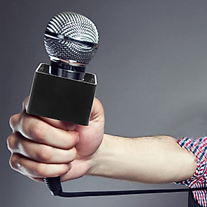 Lurrose Custom Signs Square Cube Shaped Microphone Flag Station Interview KTV Mic Portable Microphone Logo Flag Station (Black) Desktop Mic Stand