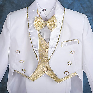 Lito Angels Baby Boys' Jacquard Classic Tuxedo Suit Formal Suits Wedding Outfit Christening Outfit 5 Piece Set Size 18-24 Months White