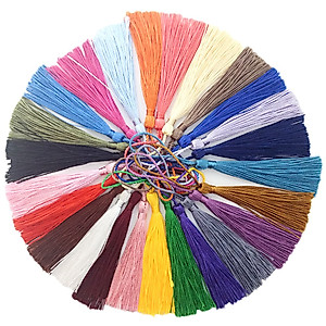 VAPKER 100 Pieces 13cm/5-Inch Silky Handmade Soft Tassels Floss Bookmark Tassels with 2-Inch Cord Loop for Jewelry Making, DIY Projects, Bookmarks(25 Colors)