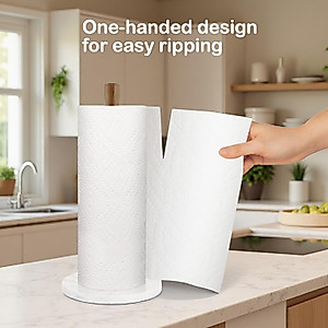 Buruis Wood Paper Towel Holder, Marble Base Modern Decorative Countertop Standing Rolls Holder for Kitchen, Toilet, Pantry and Bathroom (Marble Base White)