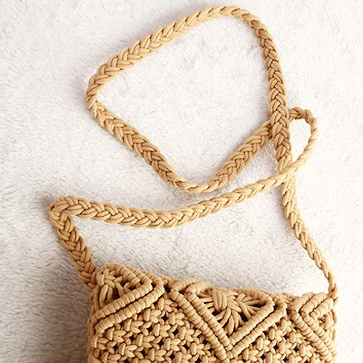 Monique Women Retro Fringed Cotton Crochet Cross-body Bag Small Messenger Bag Bohemian Summer Beach Tassel Shoulder Bag Purse Brown
