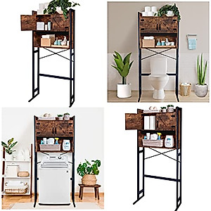 Stephan Roberts Washer or Over The Toilet Storage Cabinet w/Height Adjustable Shelf Laundry Room/Bathroom Organizer, 2-Door Freestanding Rack Space Saver, Wood
