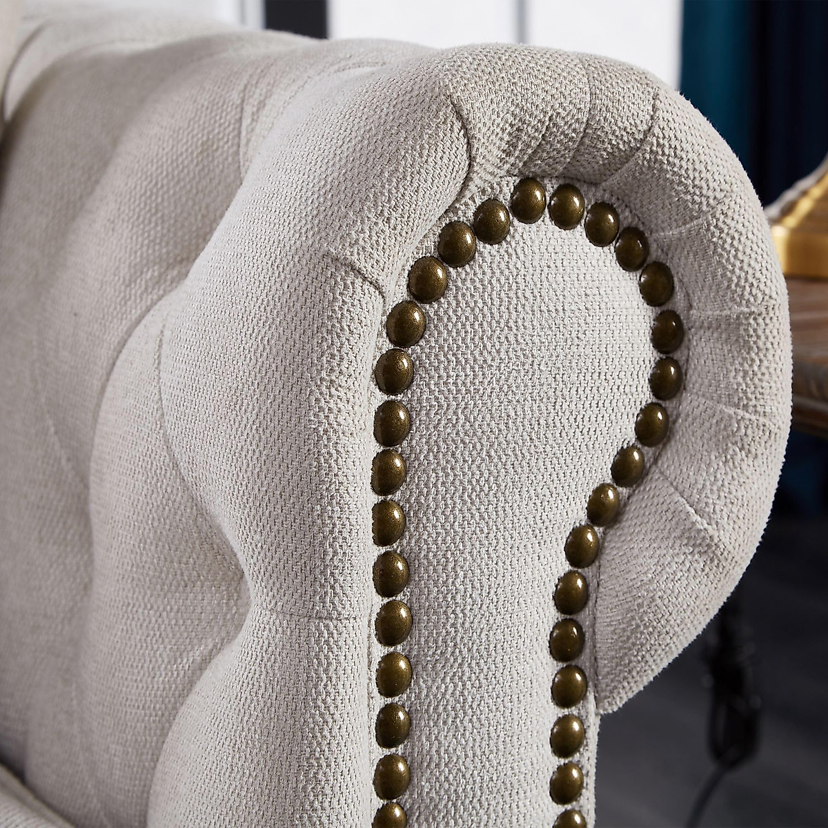 LUMISOL 3 Seater Couch for Living Room, Modern Upholstered Tufted Couch with Nailhead Trim & Wood Legs, Chesterfield Sofa with Rolled Arms