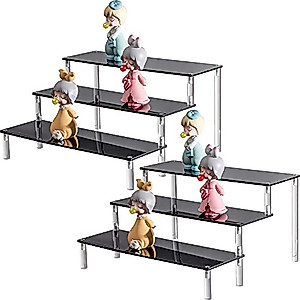 Black 3 Tier Acrylic Cupcake Display Stand, Collection Organizer Shelf, Desserts Holder,Display Riser for Cupcake (2 Pack 12“ x 10.2" x 6.3" )