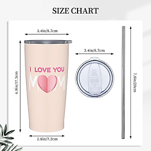 CHASOEA Love Tumbler 20oz Mom Stainless Steel Insulated Tumblers with Lid and Straw Heart Travel Coffee Mug Tea Wine Cups Water Bottle Holiday Gifts for Mom Women