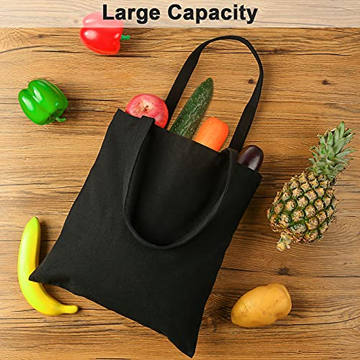 Canvas Tote Bags. (5-pack) Pack Lightweight blank Recycled canvas tote Reusable Cotton Polyester Grocery eco friendly, Suitable for DIY, Gift,Promotion, Activtiy,Washable, black