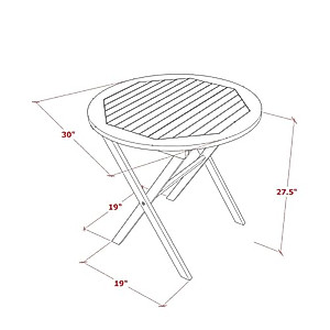 East West Furniture MNCM3CANA Marion 3 Piece Patio Bistro Outdoor Set Contains a Round Acacia Wood Coffee Table and 2 Folding Arm Chairs, 30x30 Inch, Natural Oil