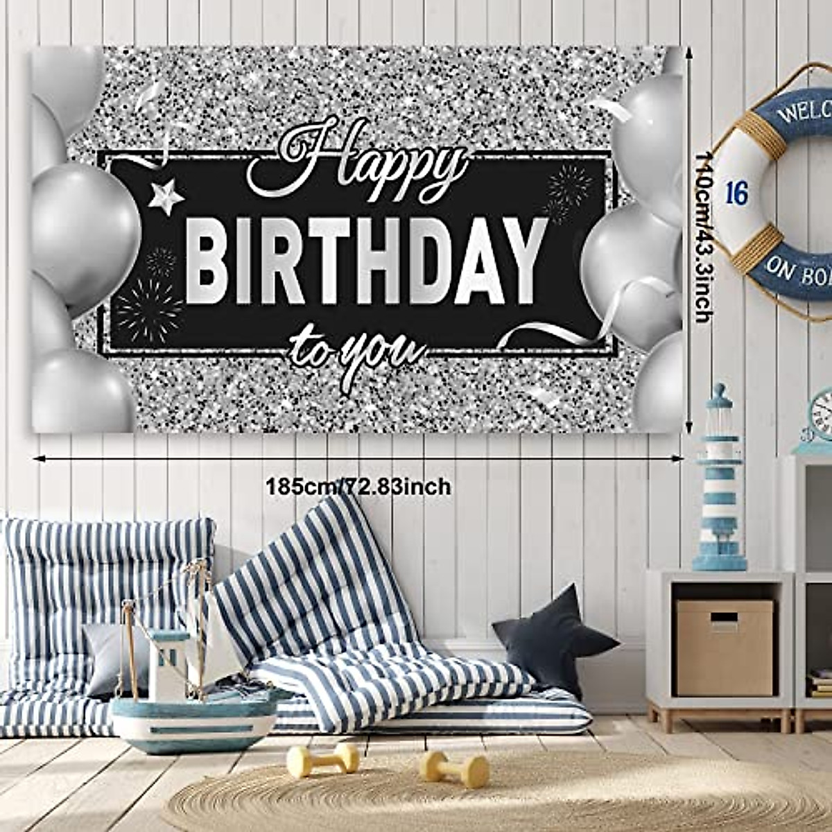 Black and Silver Birthday Party Decorations Black Silver Balloons Arch Garland Kit Silver Black Birthday Photography Backdrop Banner for Kids Adults Anniversary Birthday Party Supplies Decor