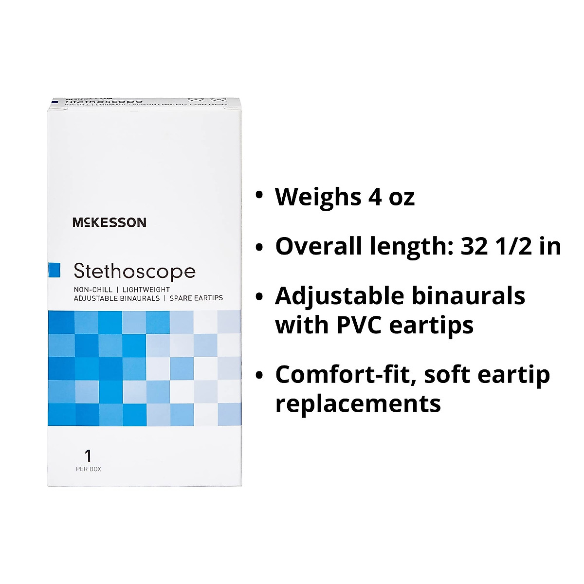 McKesson Stethoscope, Lightweight, Double-Sided Chestpiece, Adjustable Binaurals, Royal Blue, 22 in, 1 Count