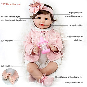 Milidool Reborn Baby Dolls Girl, 22 inch Lifelike Realistic Baby Girl Doll That Look Real Baby Doll Silicone Newborn Baby Doll Packaged with Feeding Toy Accessories Set,Gift for Grandma and Kids 3+
