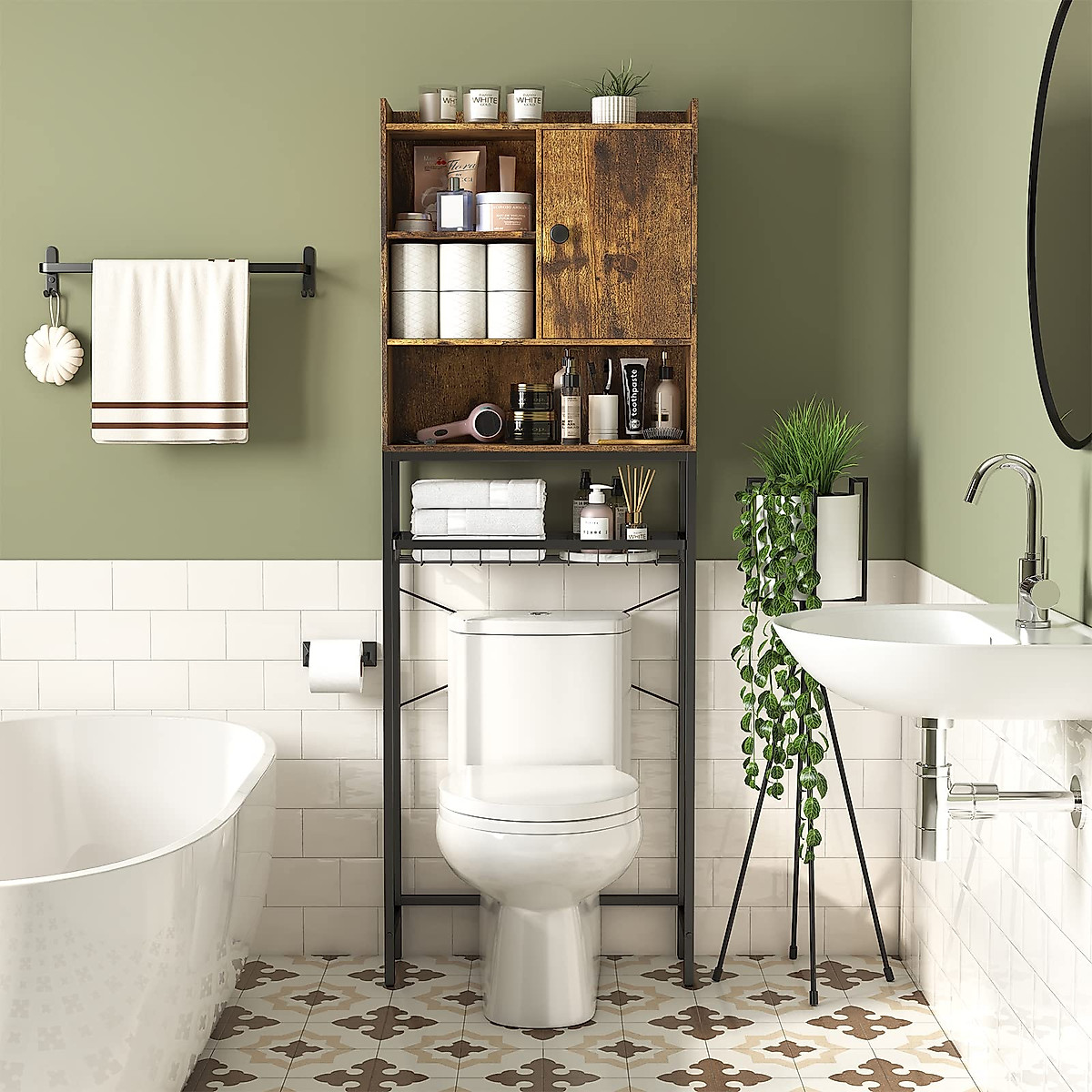 Lifewit Over The Toilet Storage Cabinet, Bathroom Organizer Shelves Over Toilet Storage, Freestanding Bathroom Rack Space Saver with Adjustable Shelves, Light Brown