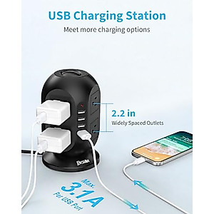 Surge Protector Power Strip Tower with USB Ports, BESFAN 8 AC Outlets 4 USB Ports,10 ft Long Extension Cord with Multiple Outlets Charging Station for Home Office Supplies Dorm Room Essentials