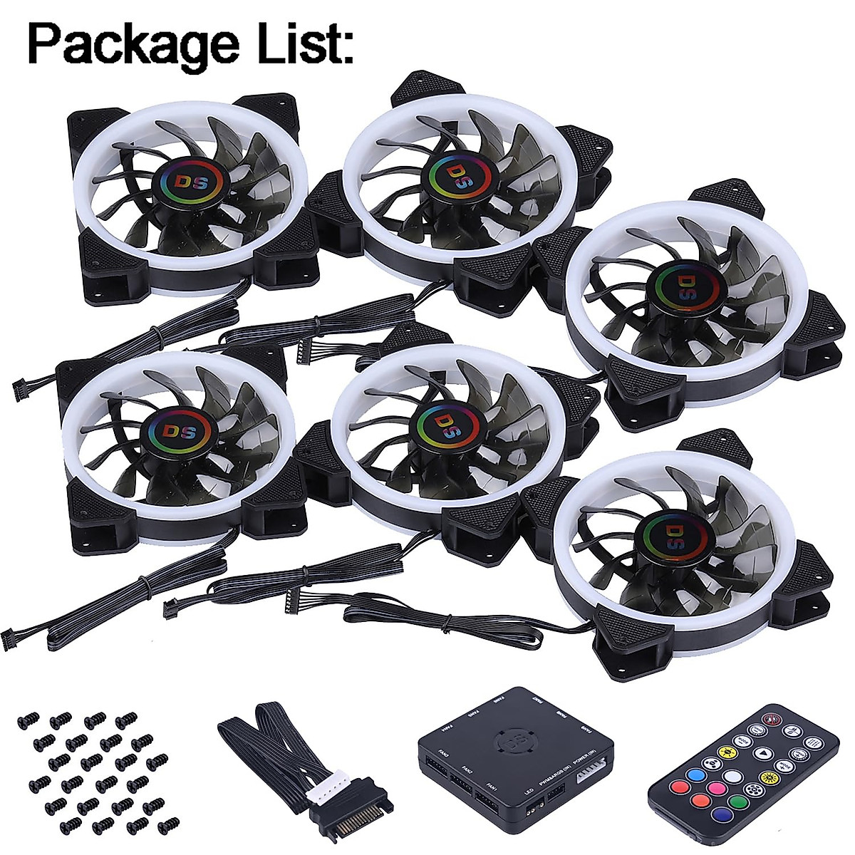 DS 6Pack 120MM RGB PC Cooling Fans, LED Case Fans with Remote Control for Computer, PC Case CPU Coolers, Radiators System (8th GEN Hub Box, A Series)