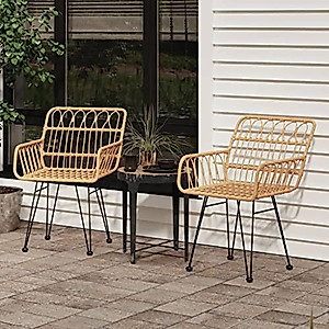 vidaXL 2X Patio Chairs with Armrest Garden Outdoor Lawn Terrace Balcony Backyard Dining Dinner Dinette Chair Seat Seating Furniture PE Rattan