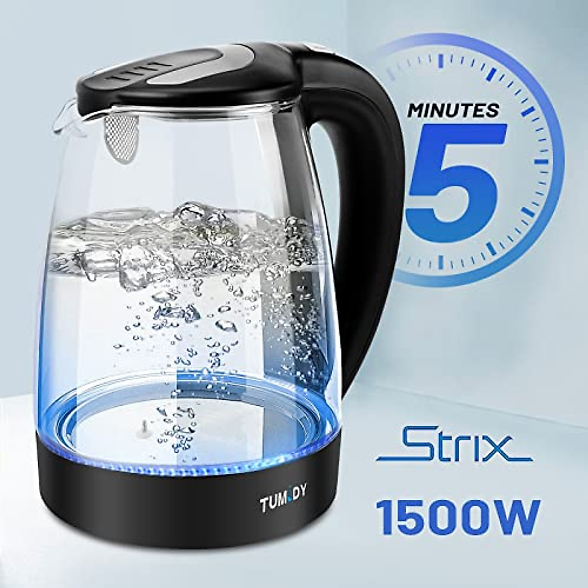TUMIDY 1.7L Glass Electric Kettle Temperature Control Hot Water Boiler with 5 Colors LED Indicator and Keep Warm Function, 90°Open Fast Boil Auto Shut-Off Tea Heater Stainless Steel Inner Lid & Bottom