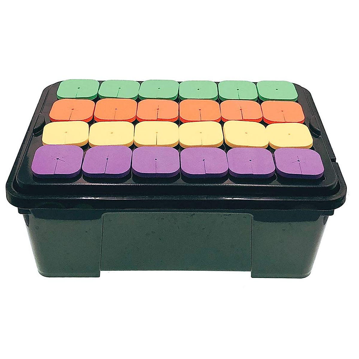 HORTIPOTS 2-Layered Clone Collars w 2 in Net Pots & Reflective Lids, Replacement for 24-Sited DWC Cutting Clone & Seedling Root System (4-Colored Pack of 25)