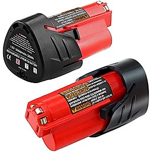 Amsbat 3000mAh 12 Volt Compatible with Milwaukee M12 Battery XC 48-11-2411 48-11-2420 48-11-2401 48-11-2402 48-11-2401 Lithium-ion Cordless Tools Batteries 2 Pack - Black
