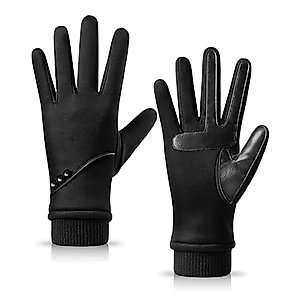 HOLDINA Winter Gloves Women with Touchscreen Fingers,Gloves for Women Water-Resistant with Anti-Slip Leather,Warm Gloves for Women Fleece Lined for Driving Running Cycling Hiking - M