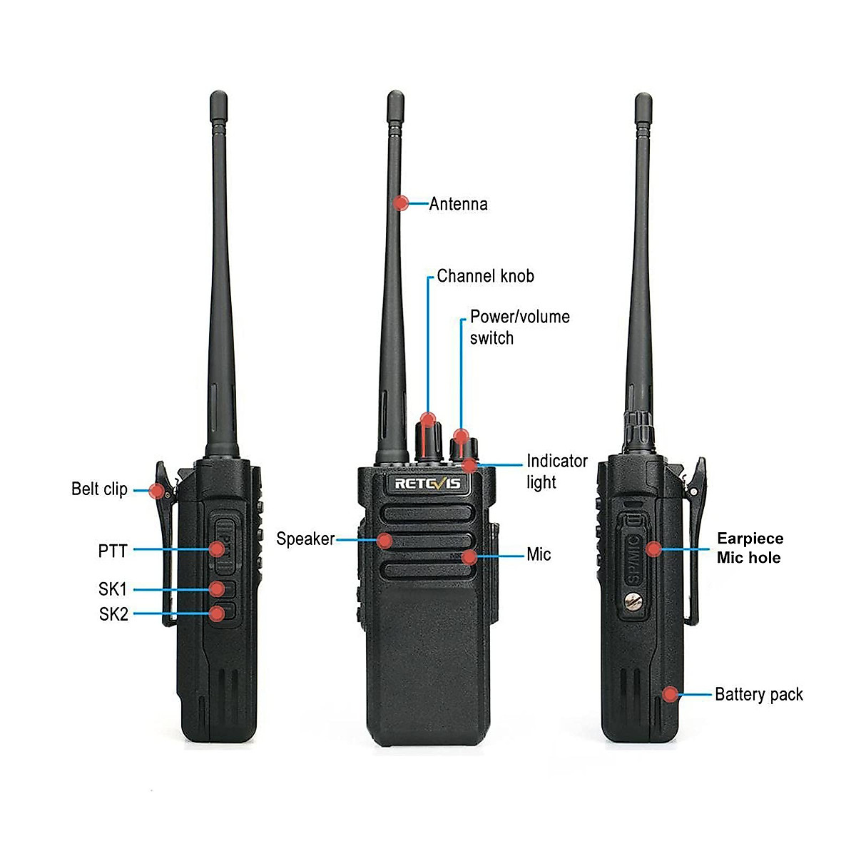 Retevis RT29 Two Way Radio, Heavy Duty 2 Way Radio, Walkie Talkies Long Range Rechargeable with 3200mAh, Fall-Resistant, for Construction School(6 Pack)
