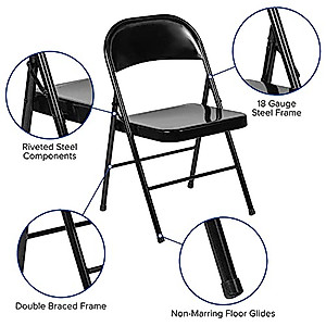 Flash Furniture 4 Pack HERCULES Series Double Braced Black Metal Folding Chair
