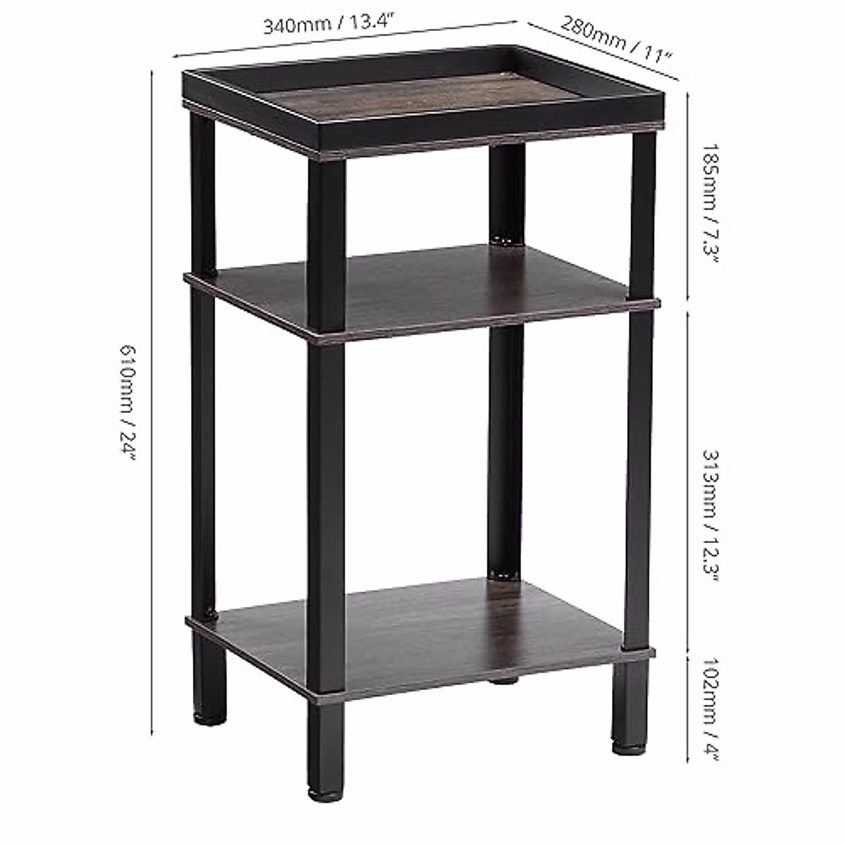 ZEXVIDA Side Table for Small Spaces,3 Tier End Table Under Desk Storage with Storage Shelf, Small Bedside Table,Nightstand for Living Room, Bedroom, Office,Grey