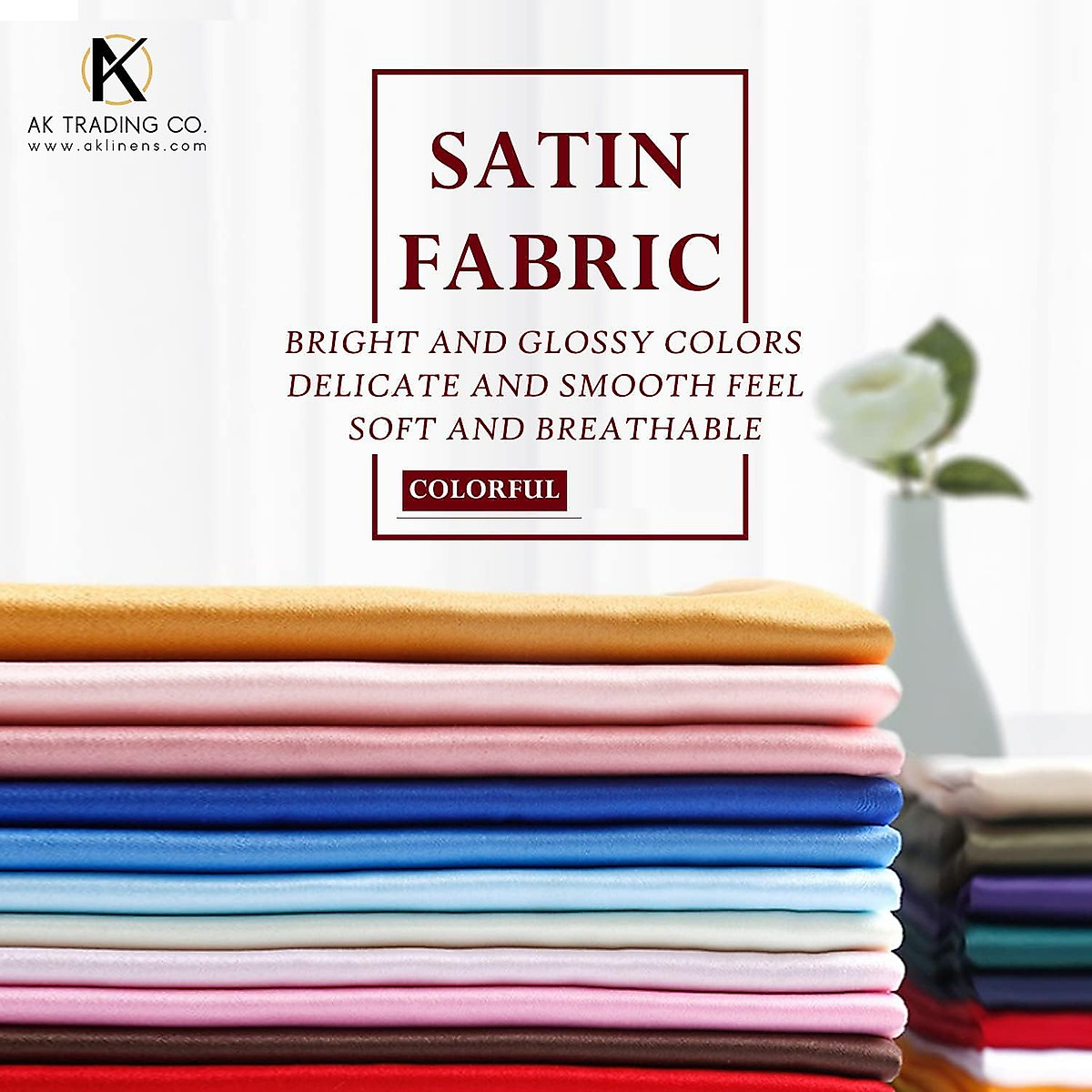 AK TRADING CO. 60" inches Wide-by The Yard-Charmeuse Bridal Satin Fabric for Wedding, Apparel, Crafts, Decor, Costumes (Blush, 5 Yards)