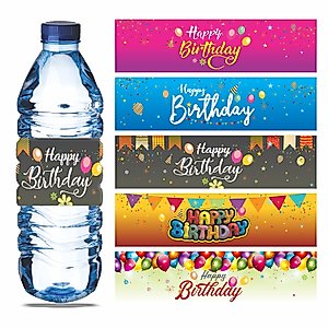 Happy Birthday Water Bottle Labels - (Pack of 100) 8.5" x 2.25" Wrappers Wrap Around Party Decoration Stickers