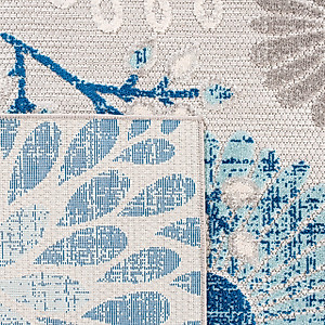 SAFAVIEH Cabana Collection Area Rug - 8' x 10', Grey & Blue, Floral Design, Non-Shedding & Easy Care, Indoor/Outdoor & Washable-Ideal for Patio, Backyard, Mudroom (CBN832F)